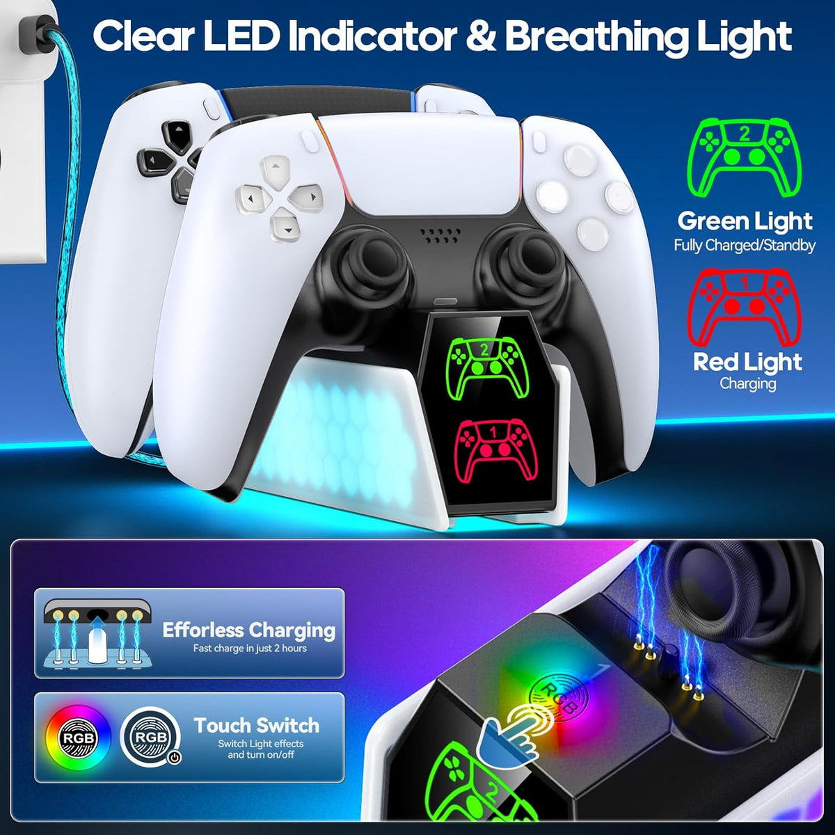 PS5 Controller Charger Station Compatible with DualSense & Edge Contro ...