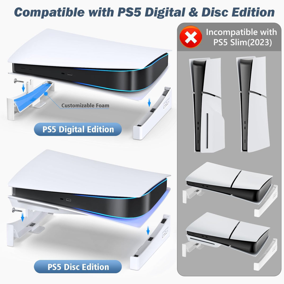 PS5 Side Horizonal Stand with Screw Fixing (White) |OIVO – oivogaming