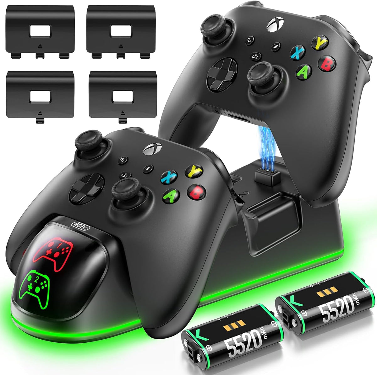 Xbox Controller Charger with 2 x 5520mWh Rechargeable Battery Packs ...